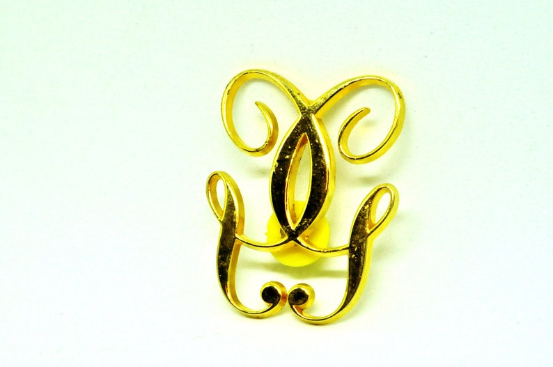 Guerlain Paris gold brooch pin logo monogram 1980s art deco | Etsy