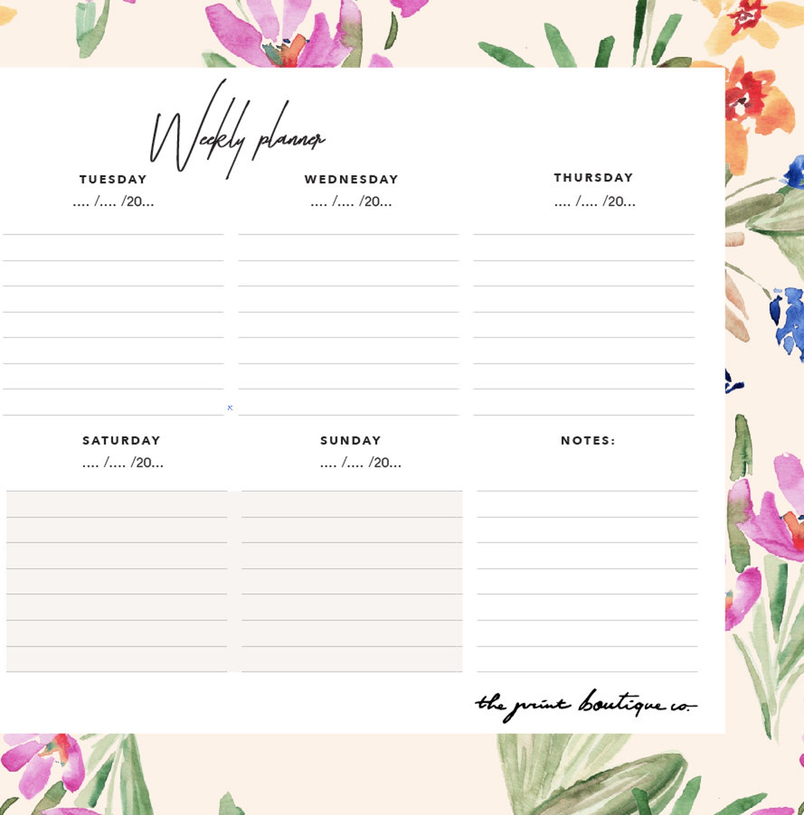 Printable Weekly Planner Digital Week Planner AQUAREL - Etsy