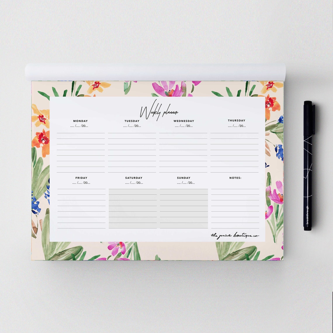 Printable Weekly Planner - Digital Week Planner - AQUAREL FLOWER LIGHT ...