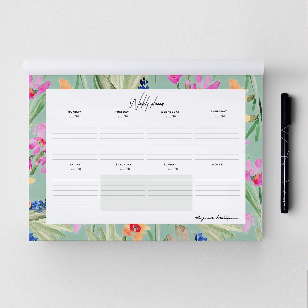 Printable Weekly Planner - Digital Week Planner - AQUAREL FLOWER MINT ...