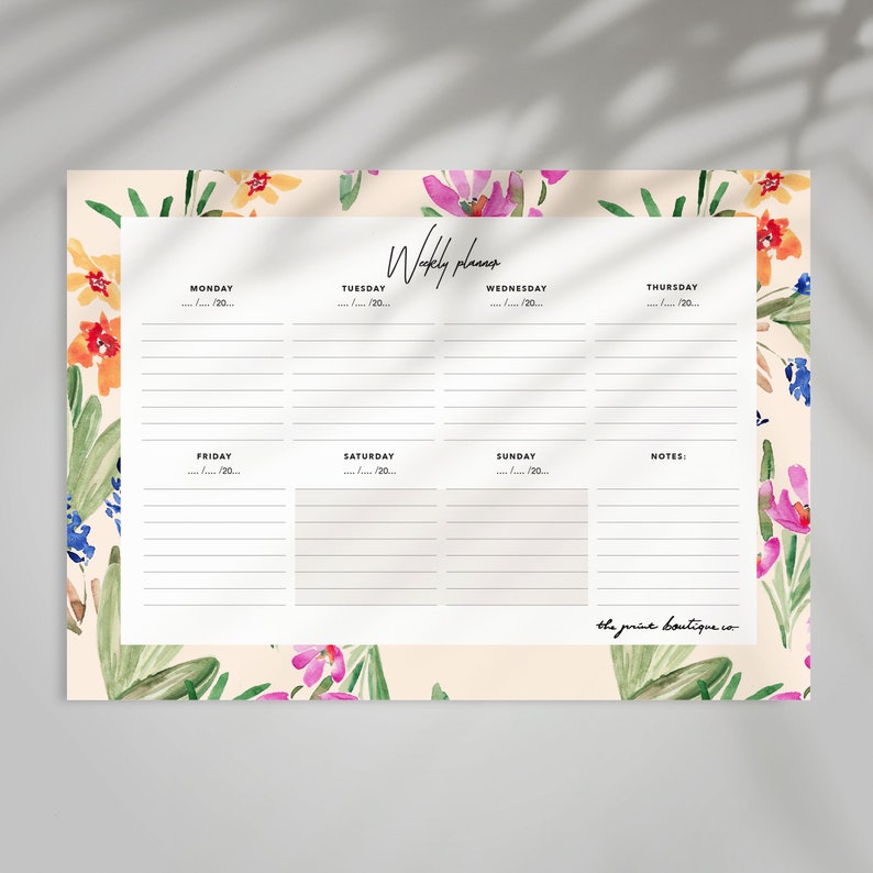 Printable Weekly Planner Digital Week Planner AQUAREL FLOWER LIGHT - Etsy