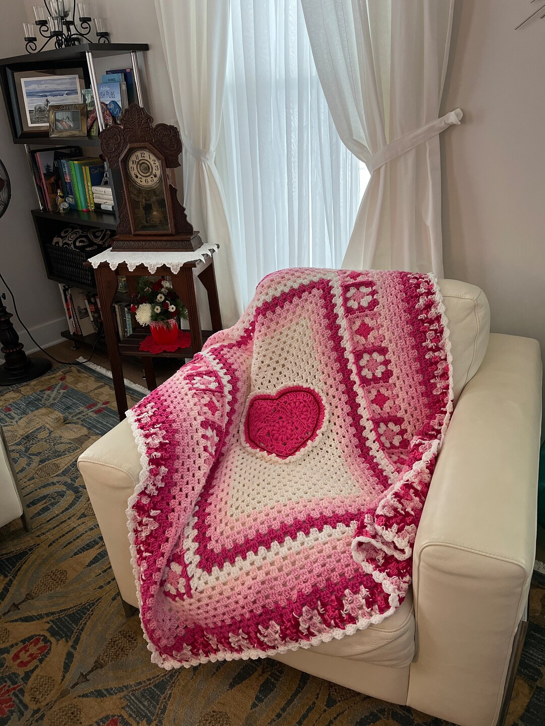 Heart Afghan, Valentine Afghan, Pink Afghan, Crocheted Afghan - Etsy