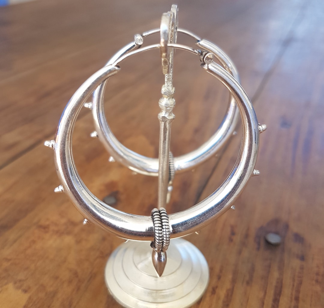 Silver Hoop Earrings Large Creole Earrings Silver Spike Earrings.thick ...