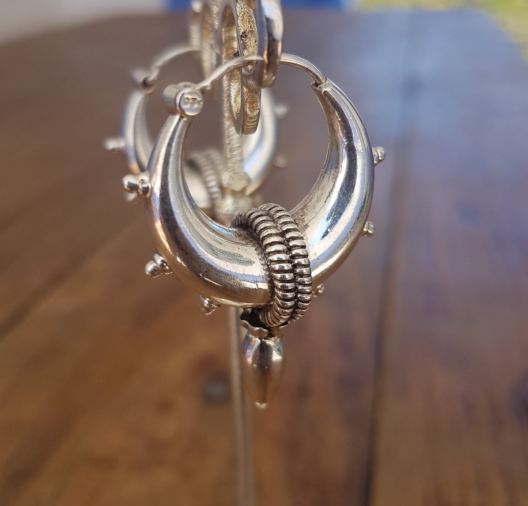 Silver spike earrings.Thick silver hoop earrings bohemian.Goth | Etsy