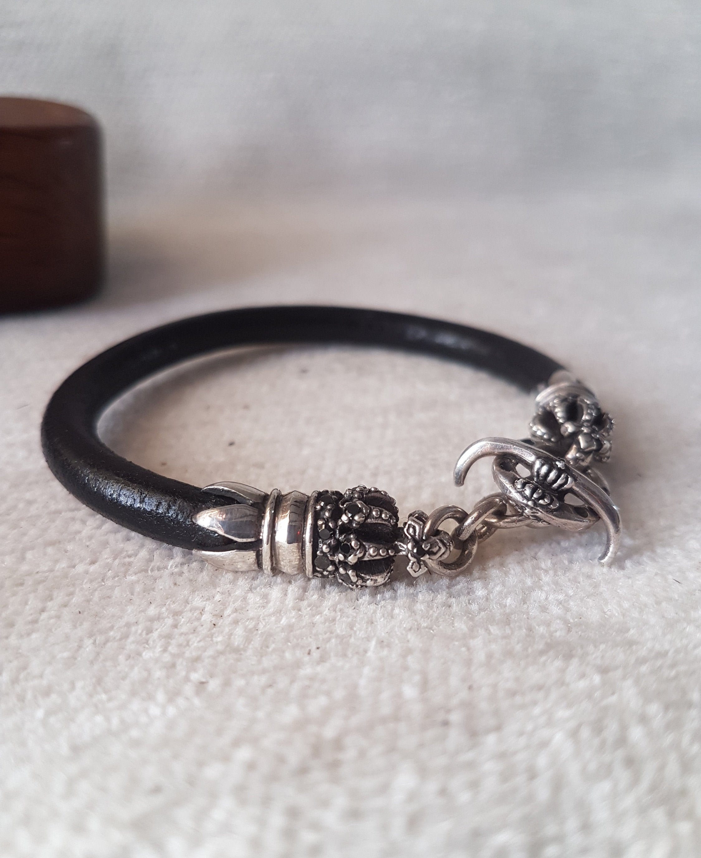 Silver Bracelet Birthstone Leather Bracelet Norse Bracelet Hematite ...