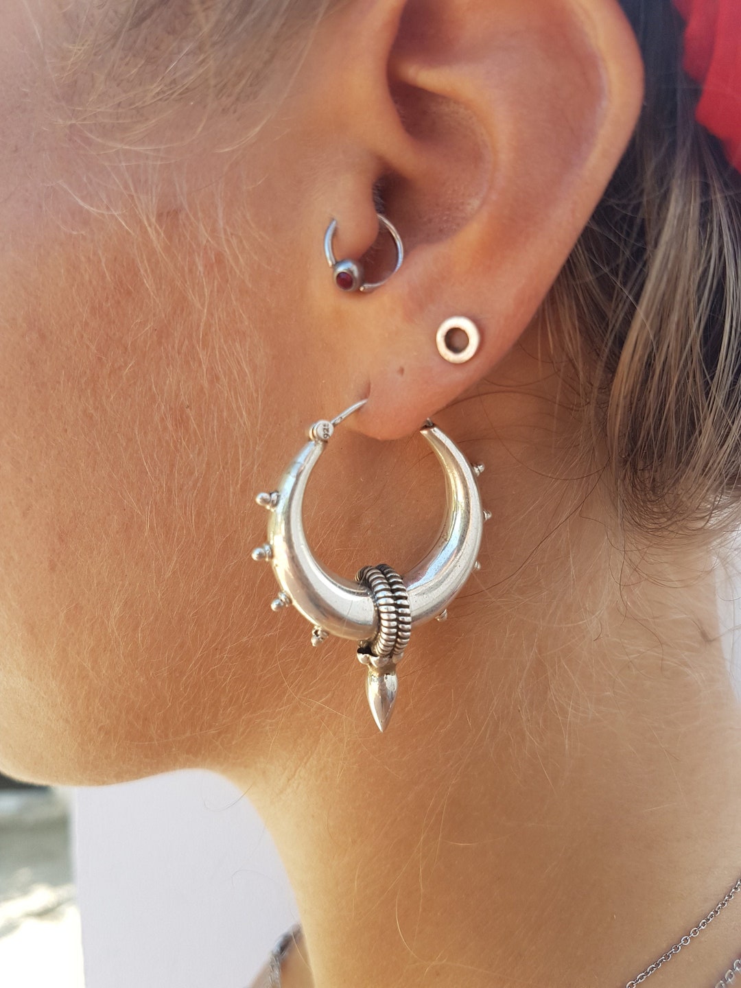 Big Hoop Earrings Sterling Silver Hoops.large Creole Earrings Spike ...