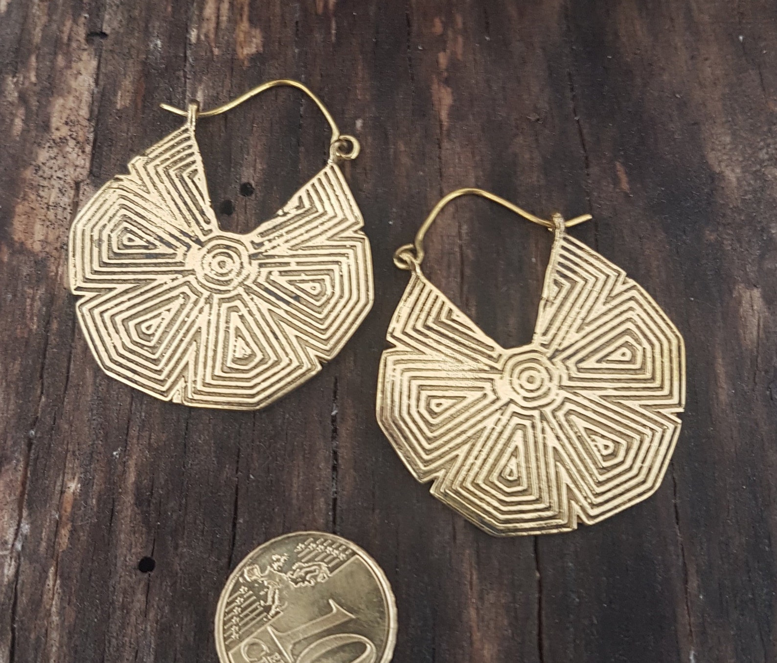 Geometric Gold Earrings Large Earrings.big Gold Hoops Earrings Engraved ...