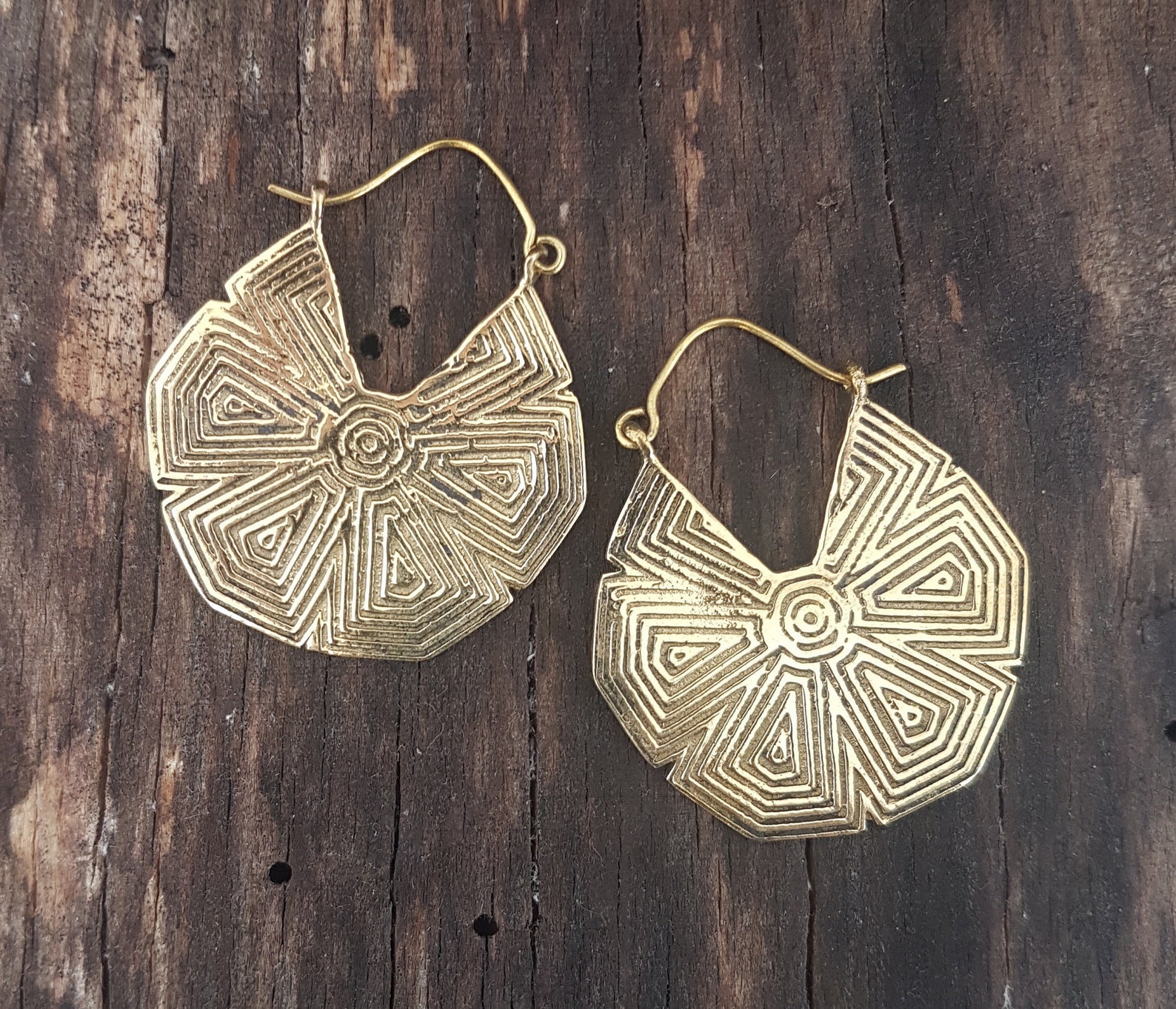 Geometric Gold Earrings Large Earrings.big Gold Hoops Earrings Engraved ...