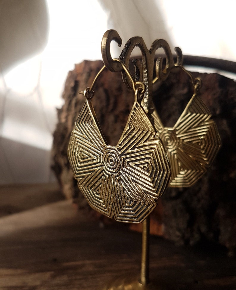 Geometric Gold Earrings Large Earrings.big Gold Hoops Earrings Engraved ...