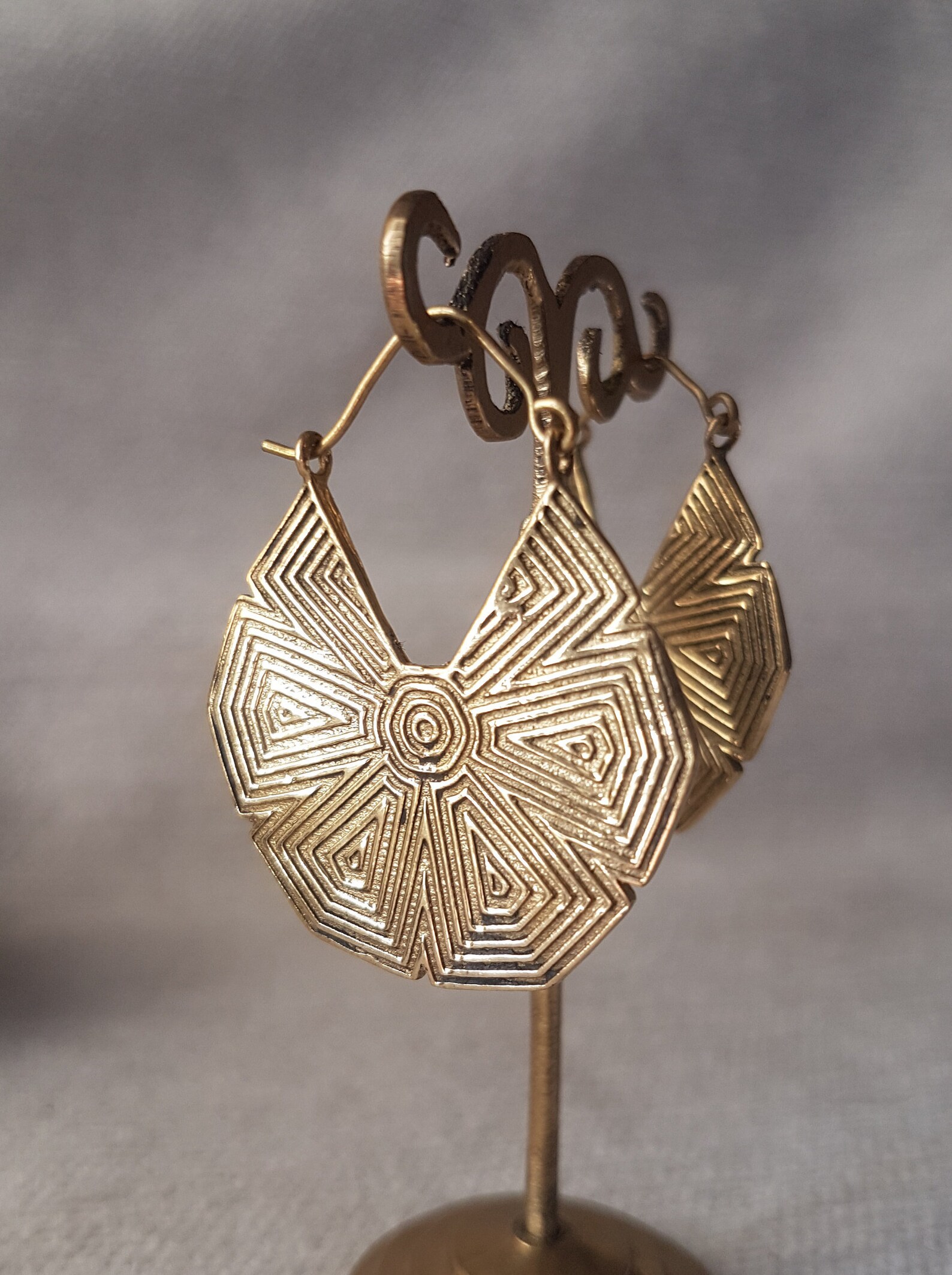 Geometric Gold Earrings Large Earrings.big Gold Hoops Earrings Engraved ...