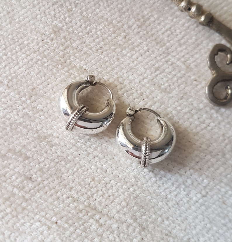 Fat Silver Hoop Earrings Thick Hoop Earrings Dainty Bohemian Earrings ...