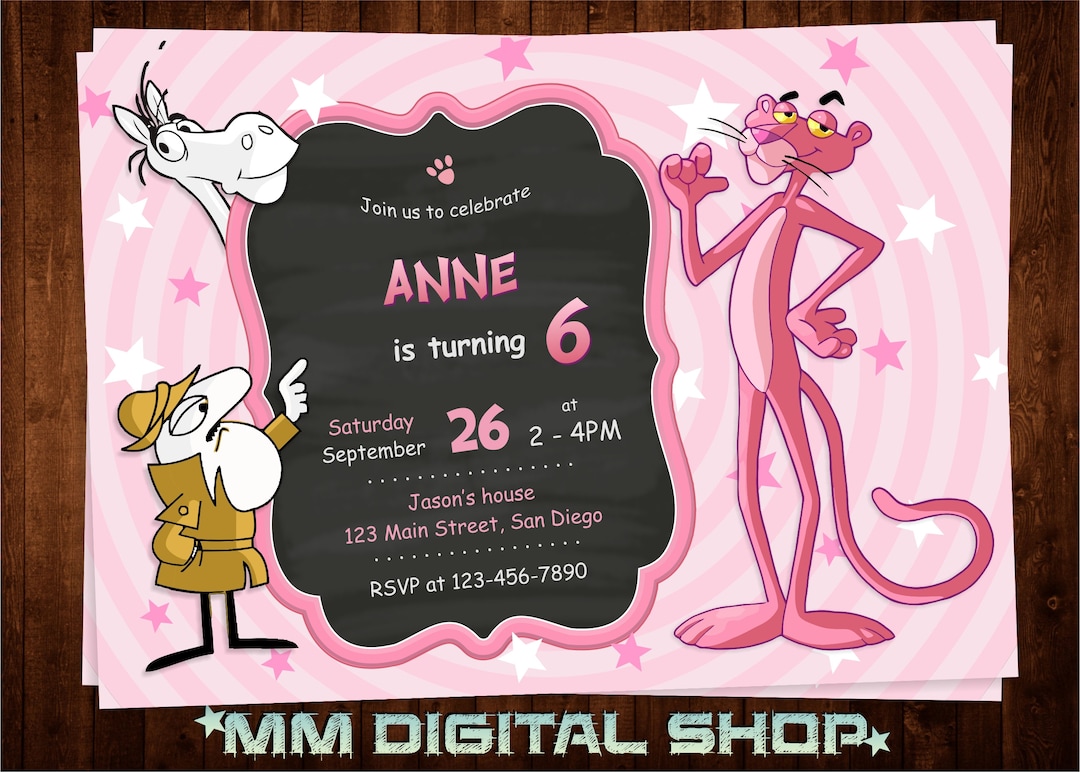 Pink Panther Birthday Invitation, Pink Panther Birthday, Pink Panther ...