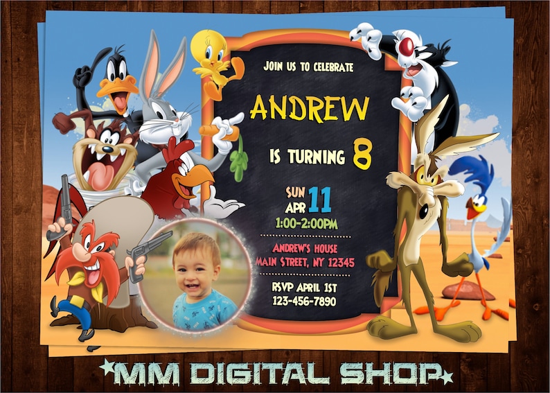 Looney Tunes Invitation With Picture, Birthday Invitation, Digital ...