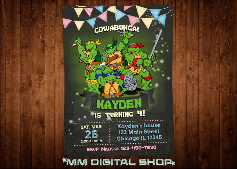 Ninja Turtles Birthday Invitation, TMNT Invitation, Ninja Turtles Party ...