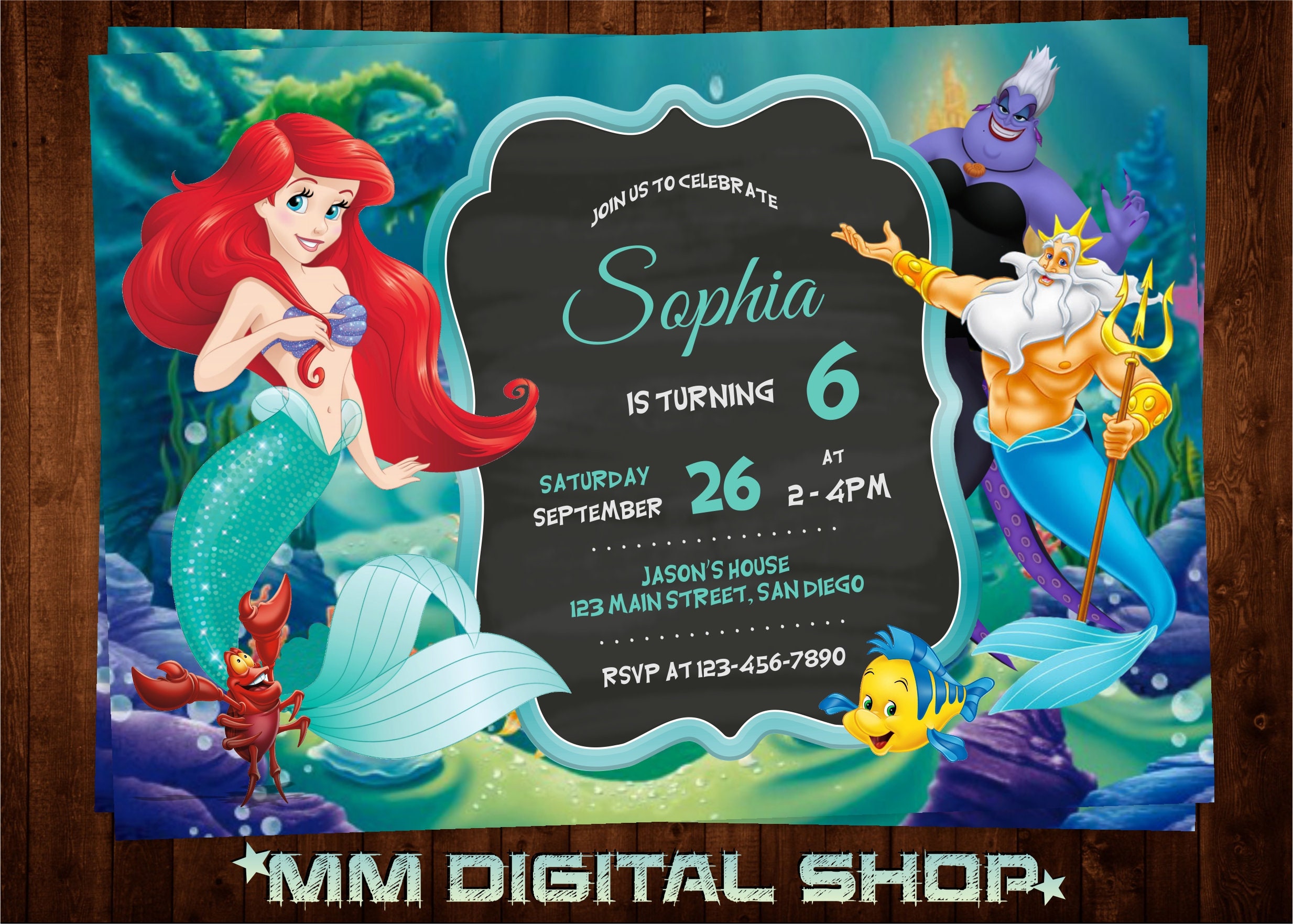 The Little Mermaid Birthday Invitation, Little Mermaid Birthday, Little ...