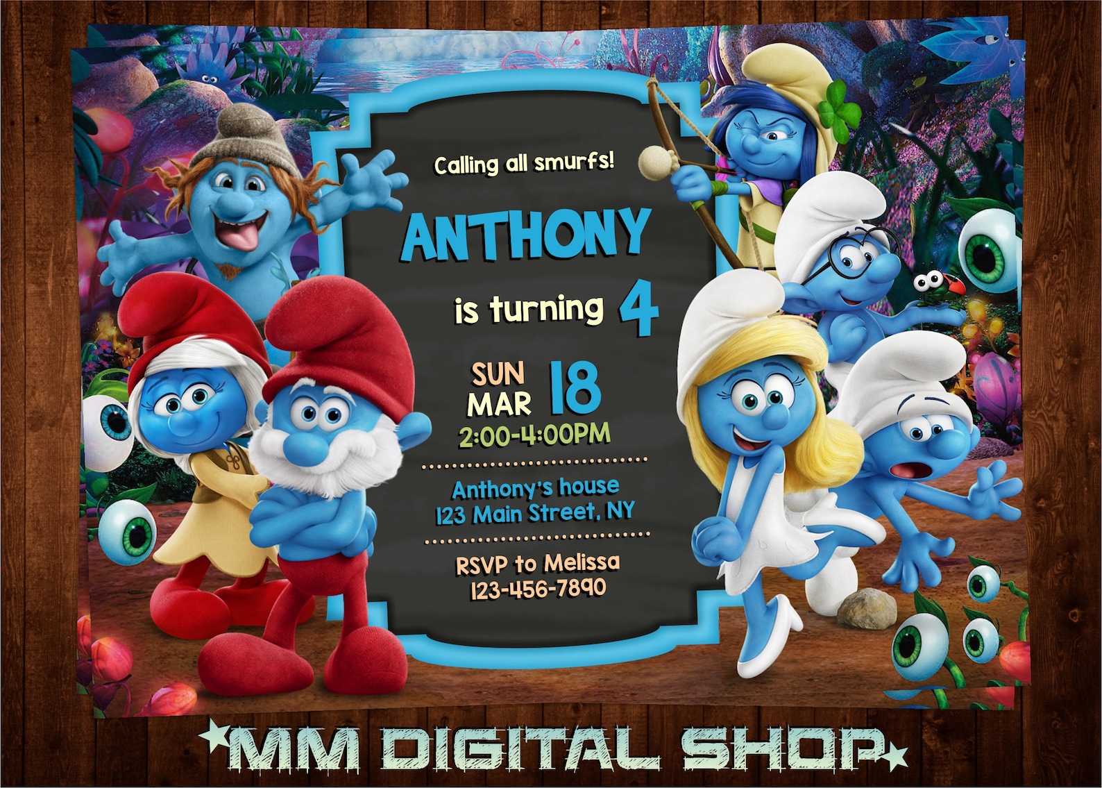 The Smurfs Birthday Invitation, Smurfs Invite, Smurfs Birthday, Smurfs ...