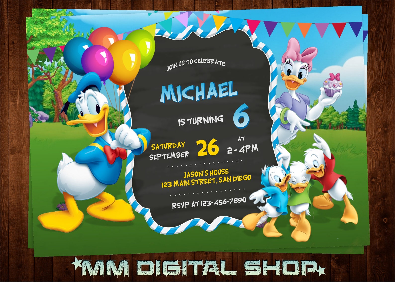 Donald Duck Birthday Invitation, Donald Duck Birthday, Donald Duck ...