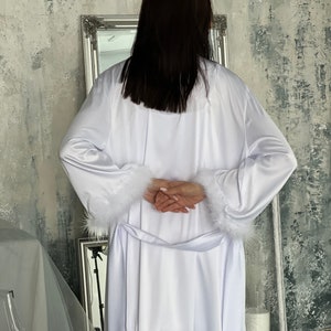 White Set Long Robe With Fur Sleeves and Nightie for Bride, Bridesmaids ...