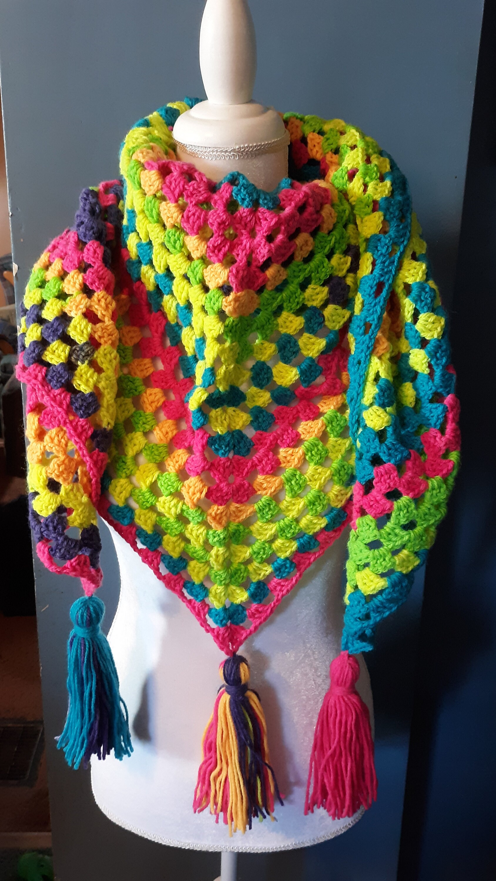 Neon Granny Square Shawl. - Etsy