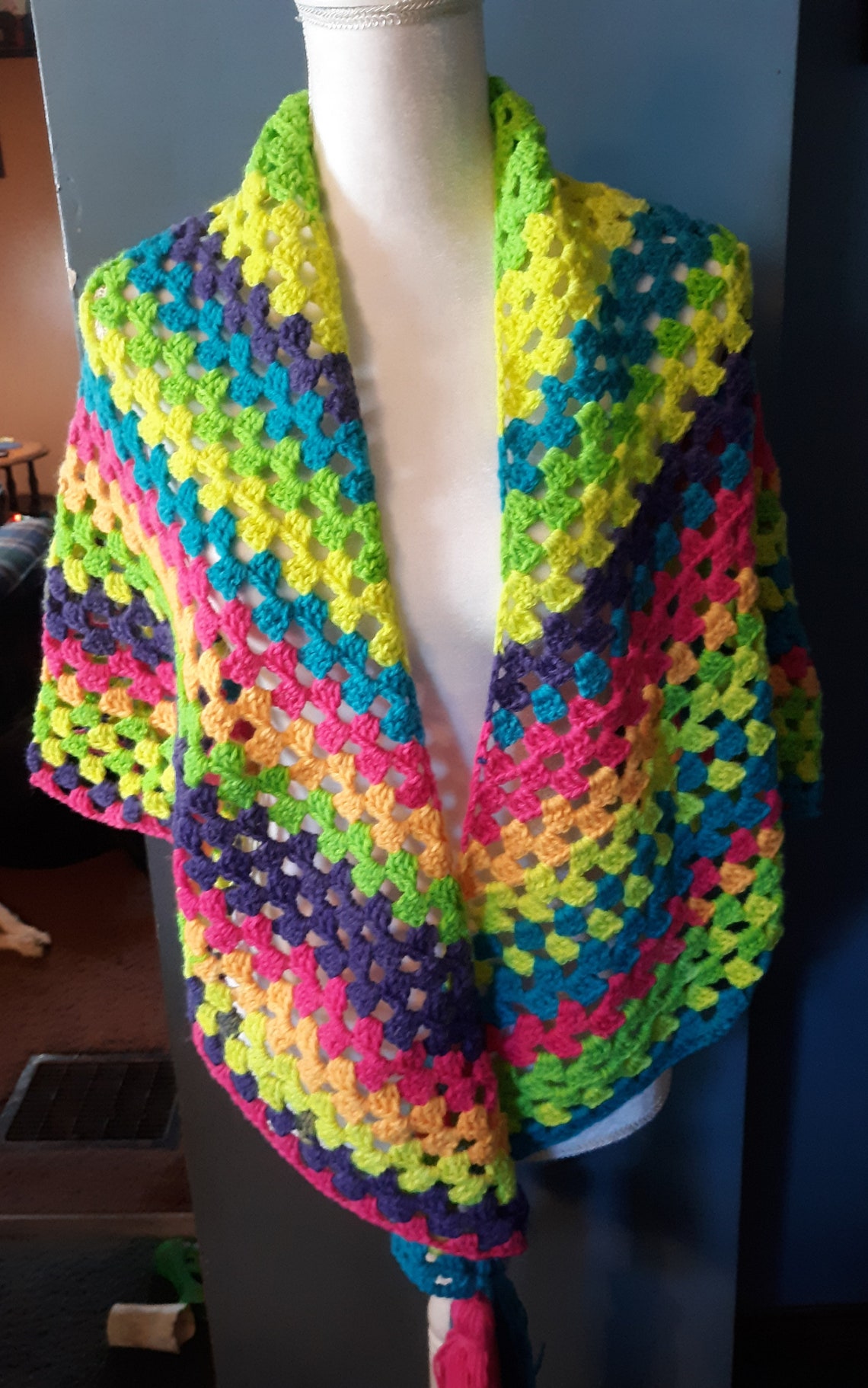 Neon Granny Square Shawl. - Etsy