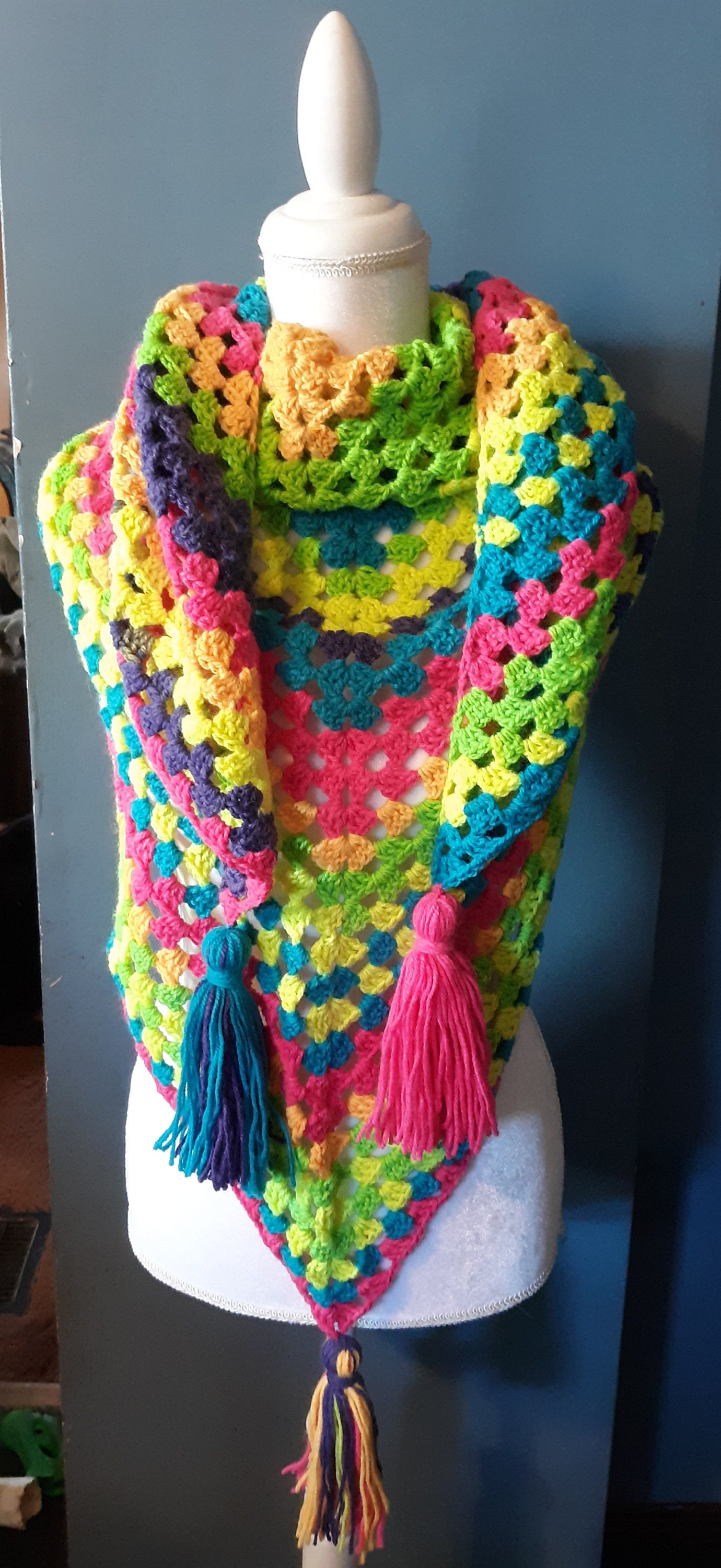 Neon Granny Square Shawl. - Etsy