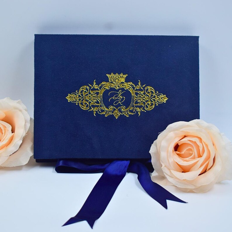 Navy Suede Wedding Invitation Box: Acrylic Invitations, Velvet Invites ...