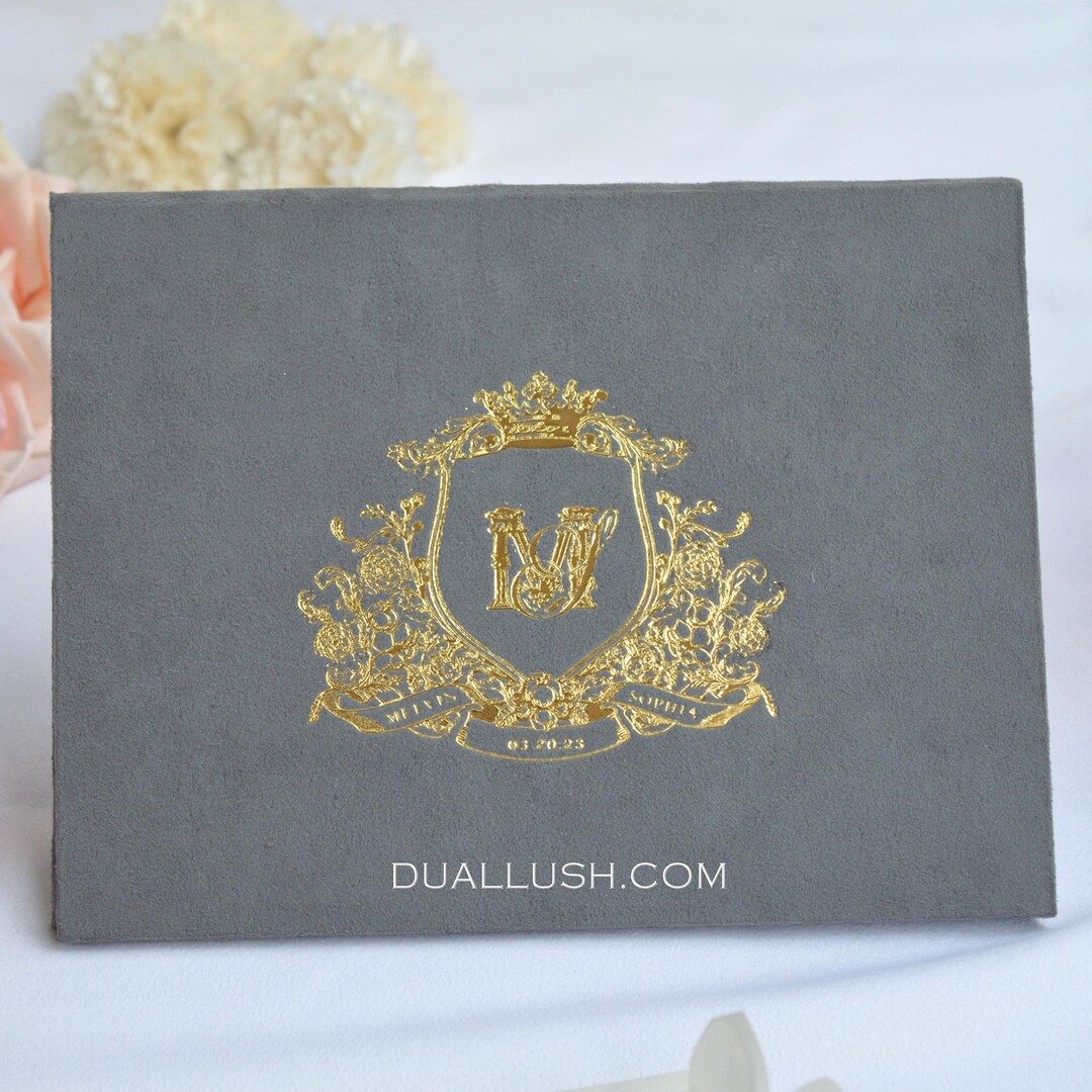 Grey Velvet Invitations, Luxury Wedding Invitation Velvet, Boxed ...