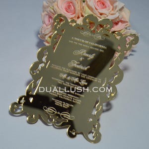 Acrylic Wedding Invitation in Gold Mirror Acrylic With Laser Cut Design ...