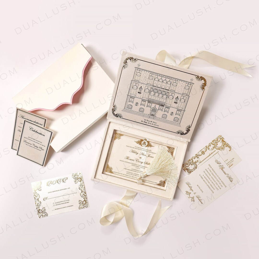 Ivory Velvet Wedding Invitation Box With Acrylic Invitations, Elegant ...