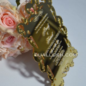 Acrylic Wedding Invitation in Gold Mirror Acrylic With Laser Cut Design ...
