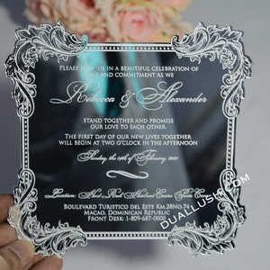 Silver Mirror Acrylic Wedding Invitation With White Font - Etsy