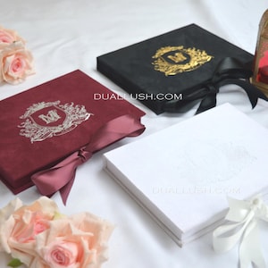 White Velvet Wedding Invitation Box: Acrylic Invitation, Custom Logo - Etsy