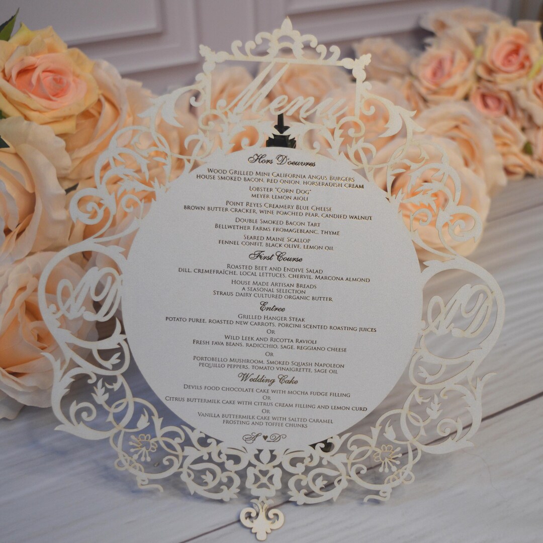 Laser Cut Rehearsal Dinner Menu: Shimmery Pearl Cardstock, Real Foil - Etsy