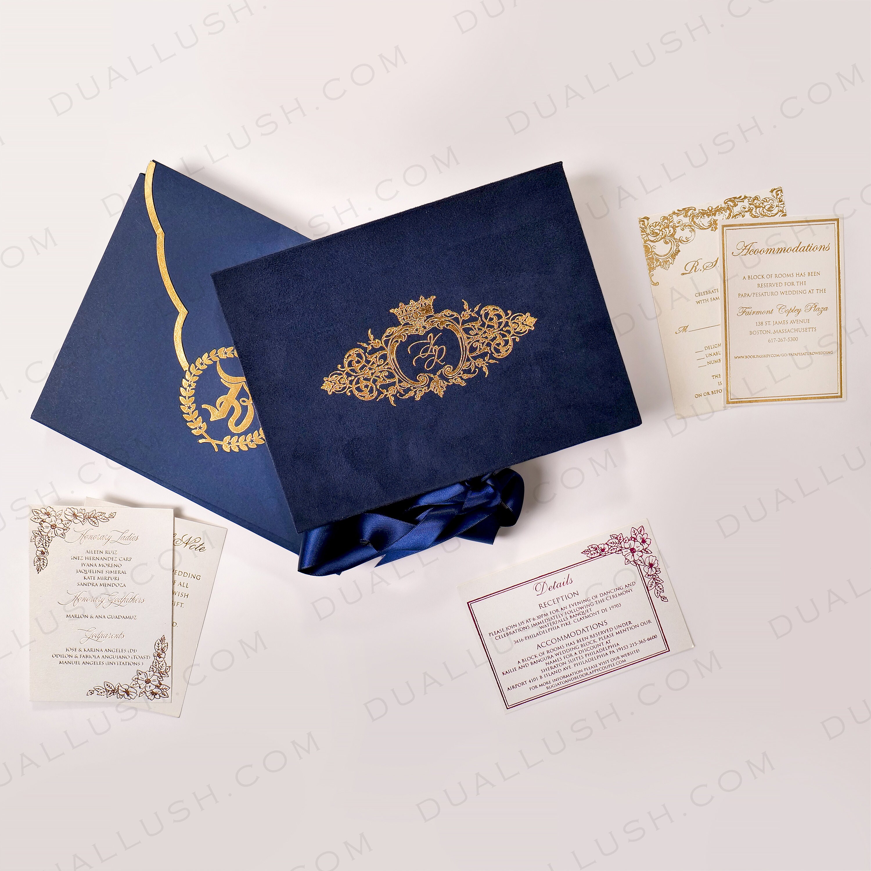 Navy Suede Wedding Invitation Box: Acrylic Invitations, Velvet Invites ...
