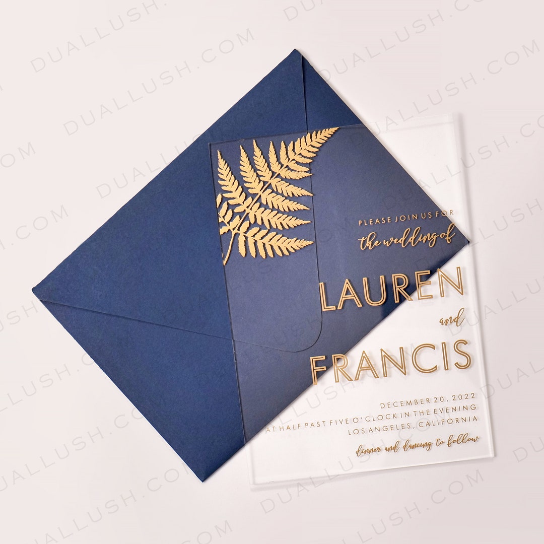 Clear Acrylic Wedding Invitations With Gold Accents, Clear Acrylic Wedding Invitation, Acrylic ...