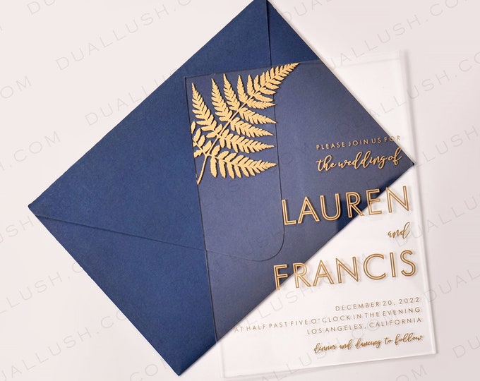 Dusty Blue Wedding Invitations Custom Clear Acrylic Invitation Elegant ...