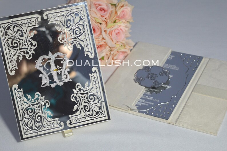 Ivory Velvet Wedding Invitation Box: Velvet Folio With Silver Mirror ...