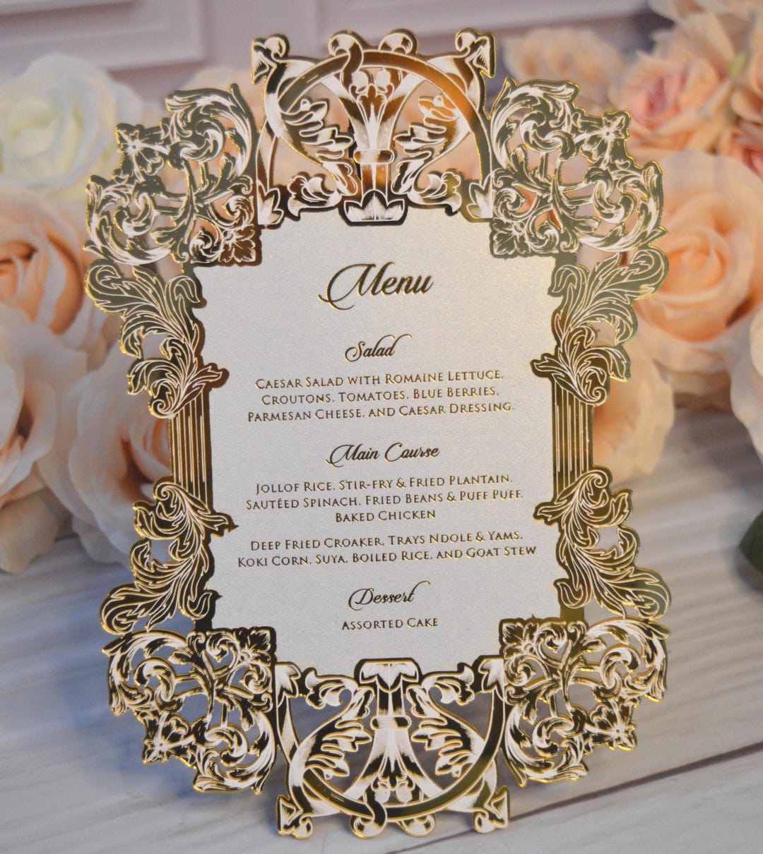 Gold Mirror Acrylic Wedding Dinner Menu - Laser Cut Designed Wedding ...