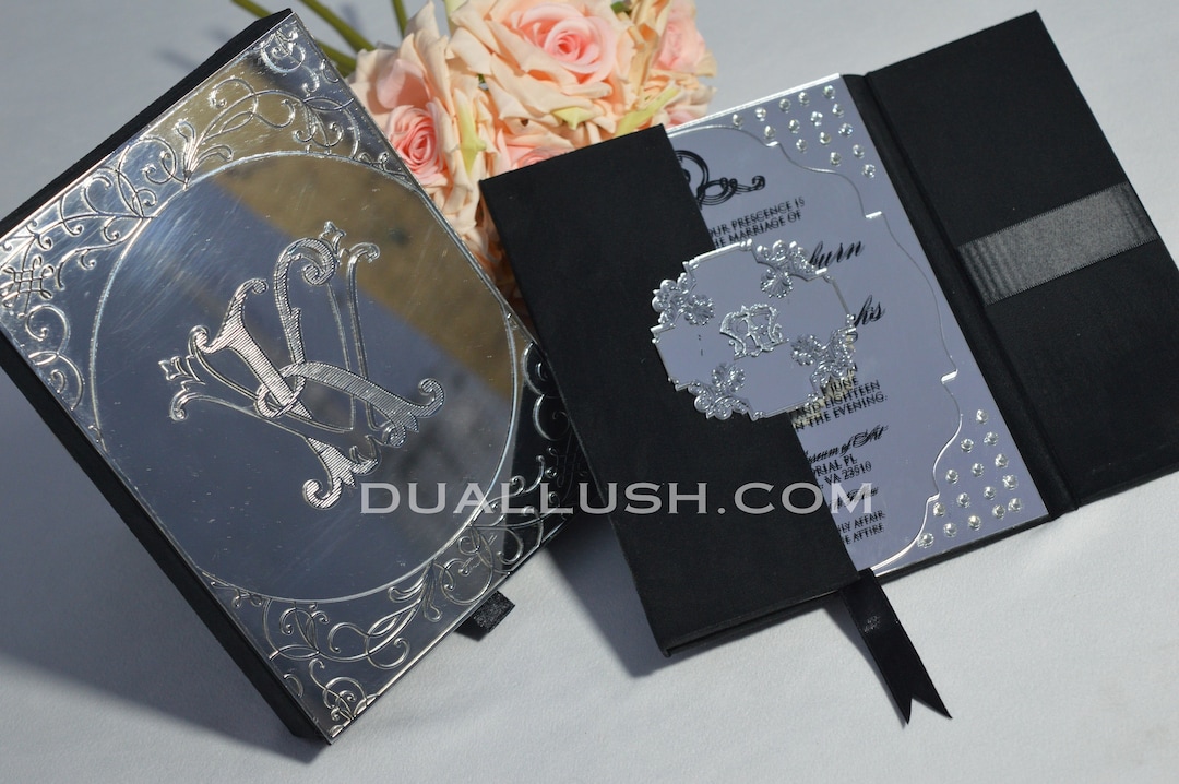 Silver Mirror Acrylic Invitation, Mirror Wedding Invitation, Acrylic ...