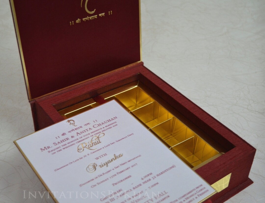 Gold Silk Box Wedding Invitation, Silk Box Invitation, Wedding ...