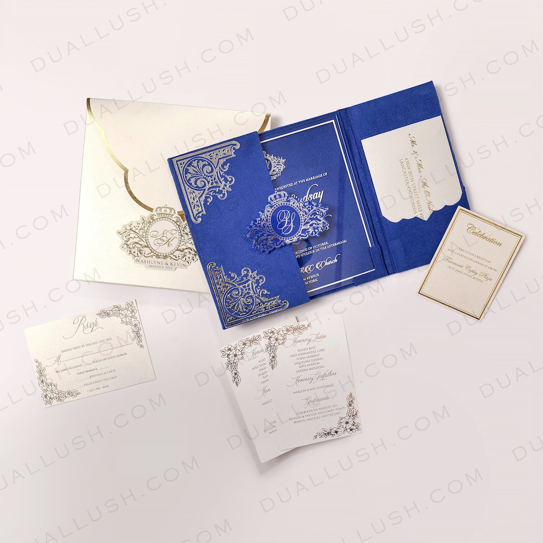 Royal Blue Suede Wedding Invitations With Acrylic Invitation, Custom ...