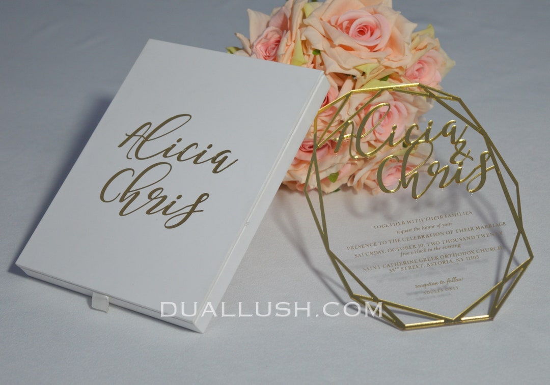 Custom Foil Monogram Acrylic Invitation Box Personalized for Weddings ...