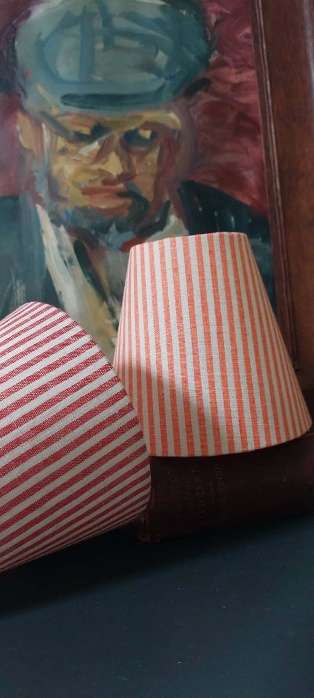Linen Orange Ticking Stipes Candle Clip Lampshade - Etsy UK