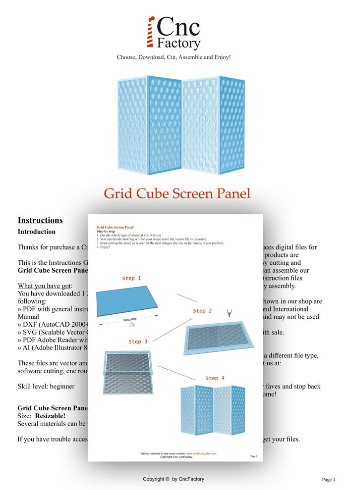 GRID CUBE SCREEN Panel Cnc Template Cutting File Room - Etsy