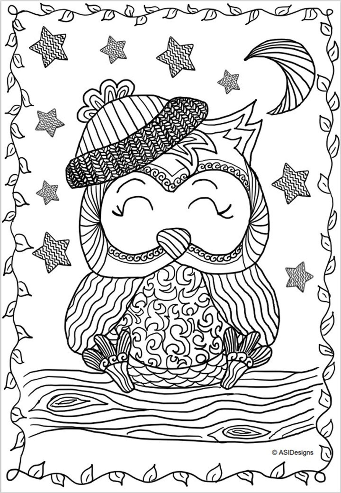 Owl Colouring Sheet, A4, PDF, Digital Download, Art, Printable, by ASI ...