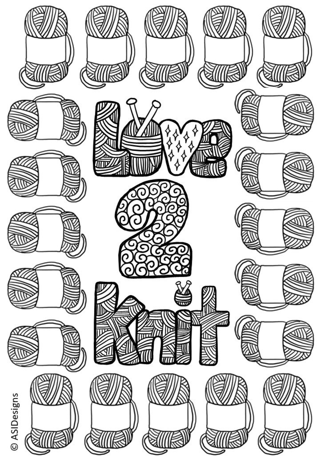 Love 2 Knit Colouring Sheet, A4, PDF, Digital Download, Printable, Art ...