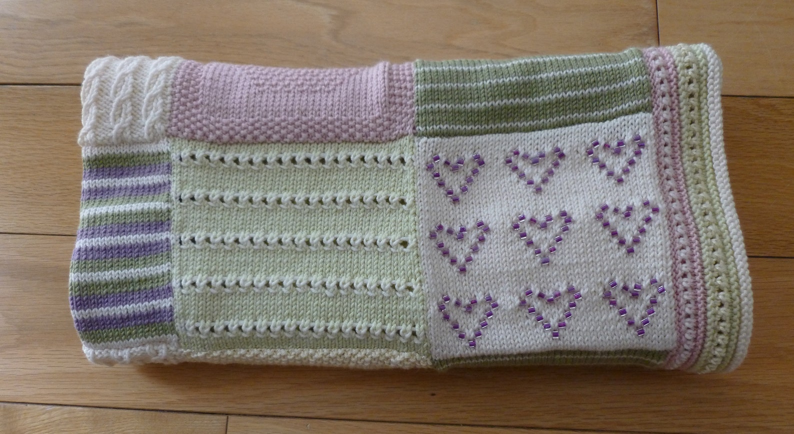 LUXURY BABY BLANKET unique handknitted cream green pink | Etsy
