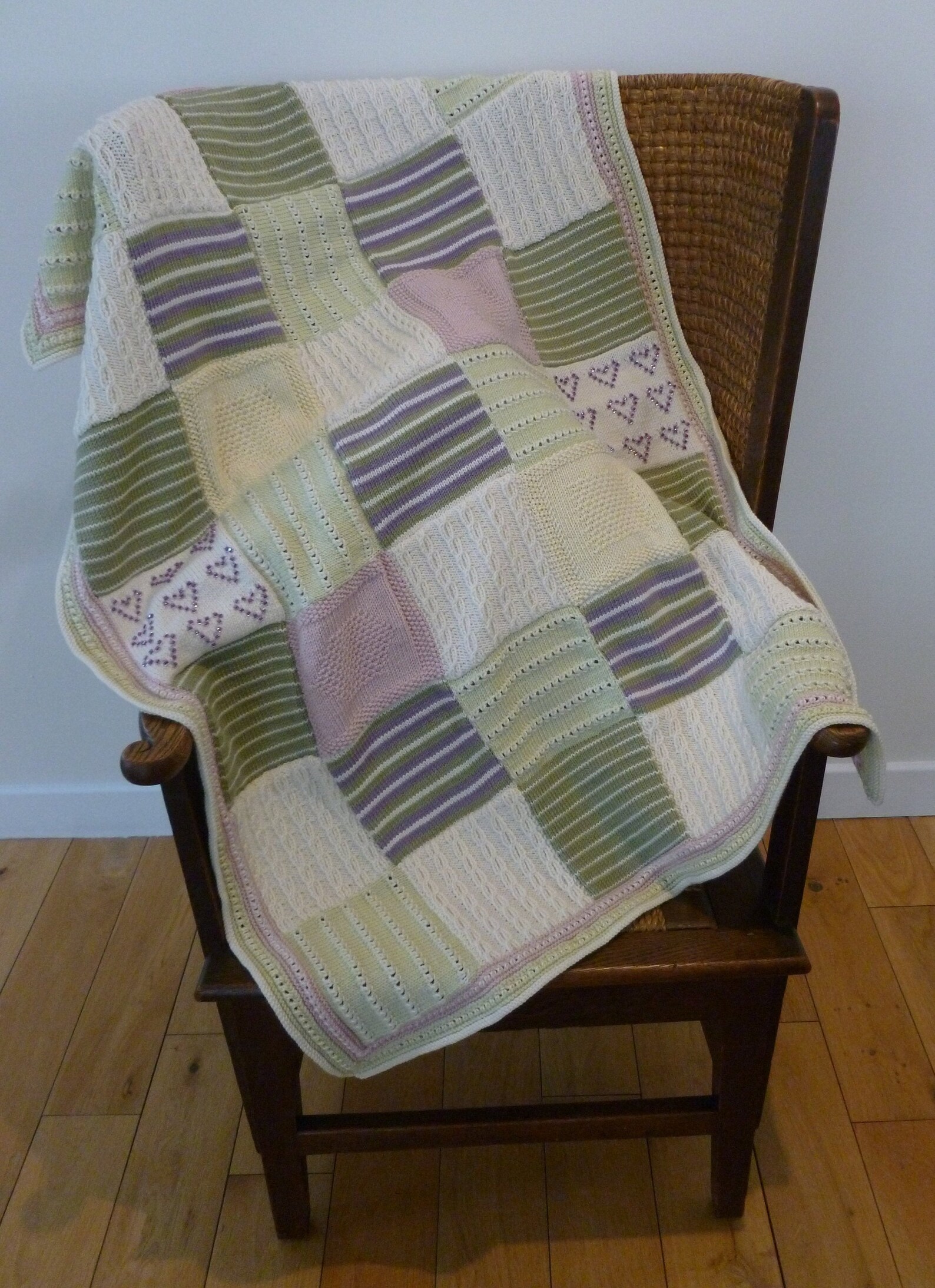 LUXURY BABY BLANKET unique handknitted cream green pink | Etsy