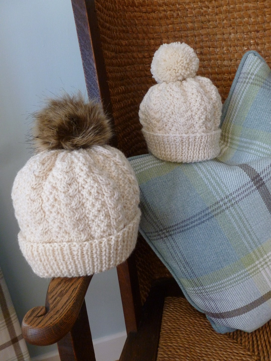 Harray Hat KIT, Aran Knitting Kit, Bobble Hat, Cream, Grey, Blue, WYS ...