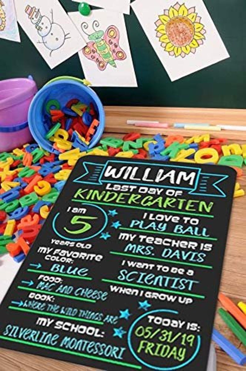 Last Day of School Blue and Green Chalkboard Style Photo Prop - Etsy